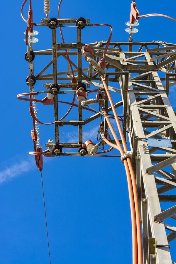 Top of a power line tower stock photo. Image of volt - 301468148