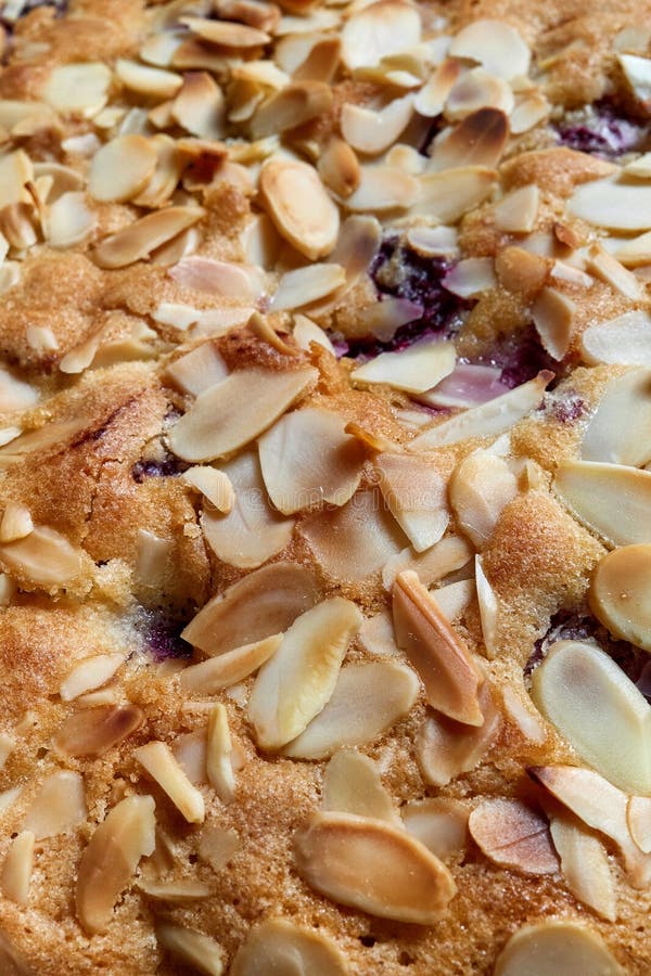 Top of Raspberry and Almond Flake Cake. Close Up. Background. Stock ...