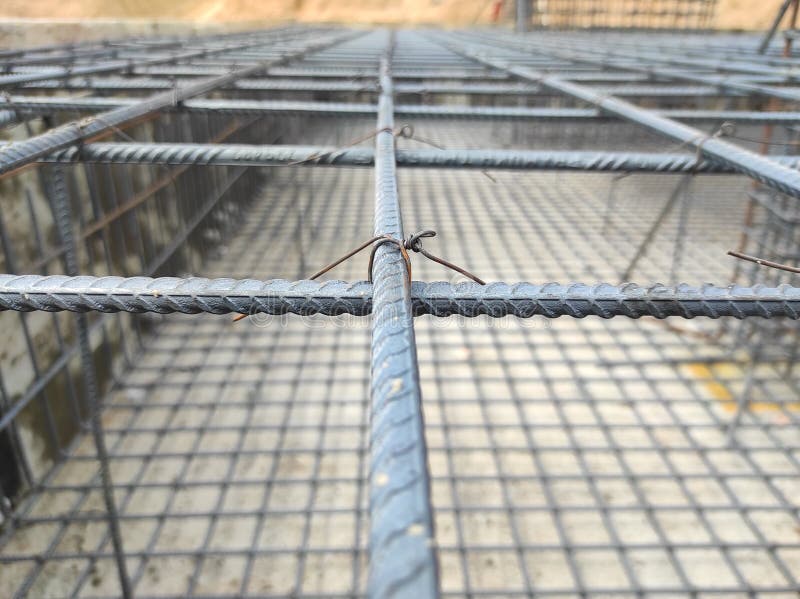Top Reinforcement Bar of Footing. Two Steel Bar Bounding with Binding ...