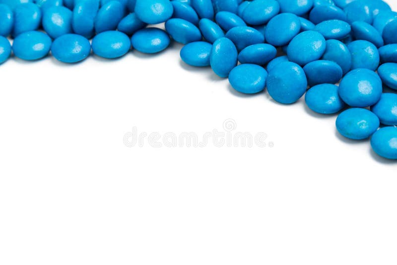Top Right Frame of Blue Chocolate Candy on White Background Stock Photo ...