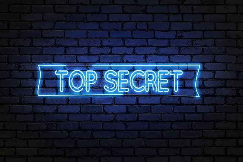 Top Secret Neon Light Text on Empty Brick Wall. Bright Neon Sign ...