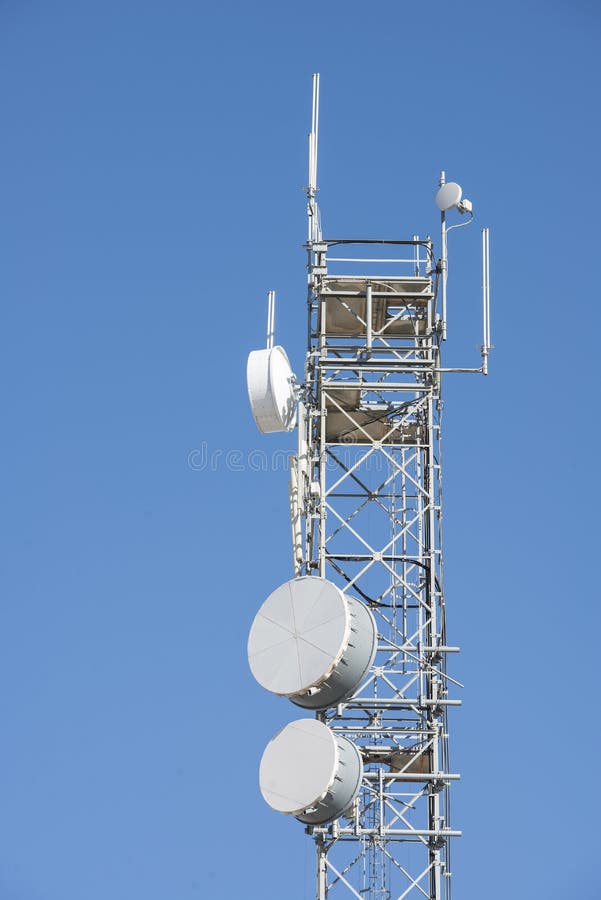 Top Section of Telecommunication Tower. Stock Image - Image of ...
