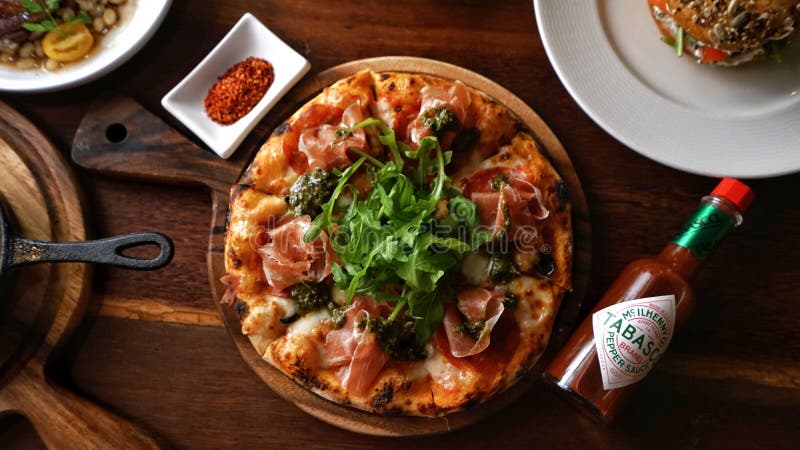 Top Shot of Fire Wood Salmon Pizza Stock Image - Image of lunch, pizza ...