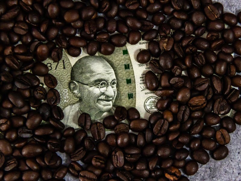 Top Shot of Indian Money Covered with Coffee Beans Stock Photo - Image ...