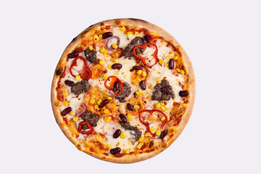Top shot of a meat pizza stock image. Image of pepper - 261822029
