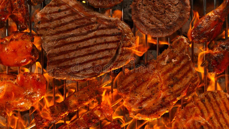 Top Shot of Various Types of Meat on a Grill Stock Photo - Image of ...