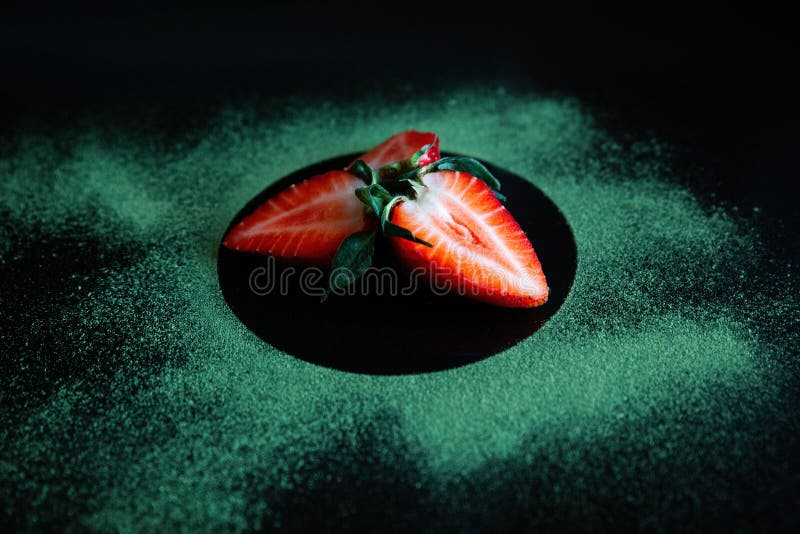Top-side View of Red Strawberries in a Black Circle on the Table Stock ...
