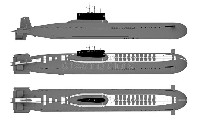 Top and Side View Submarine Isolated on White Stock Illustration ...