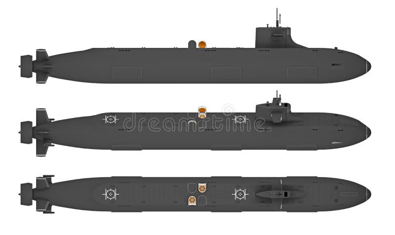 Top and Side View Submarine Isolated on White Stock Illustration ...