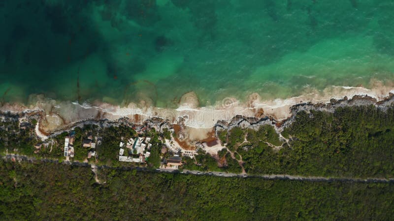 Top Slow Motion View of Empty Tropical Beach in Tulum, Mexico with an ...