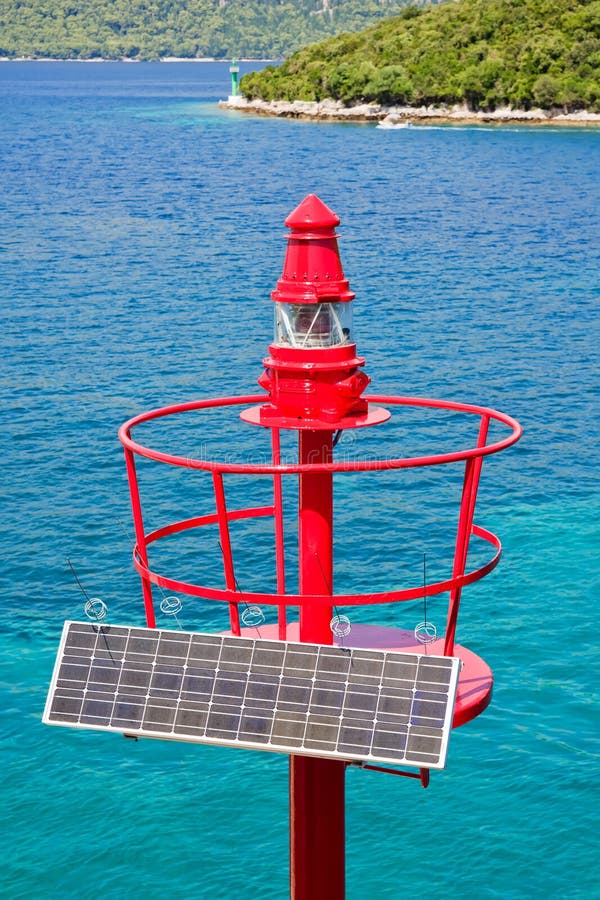 Top of the Solar-powered Lighthouse Stock Photo - Image of land ...