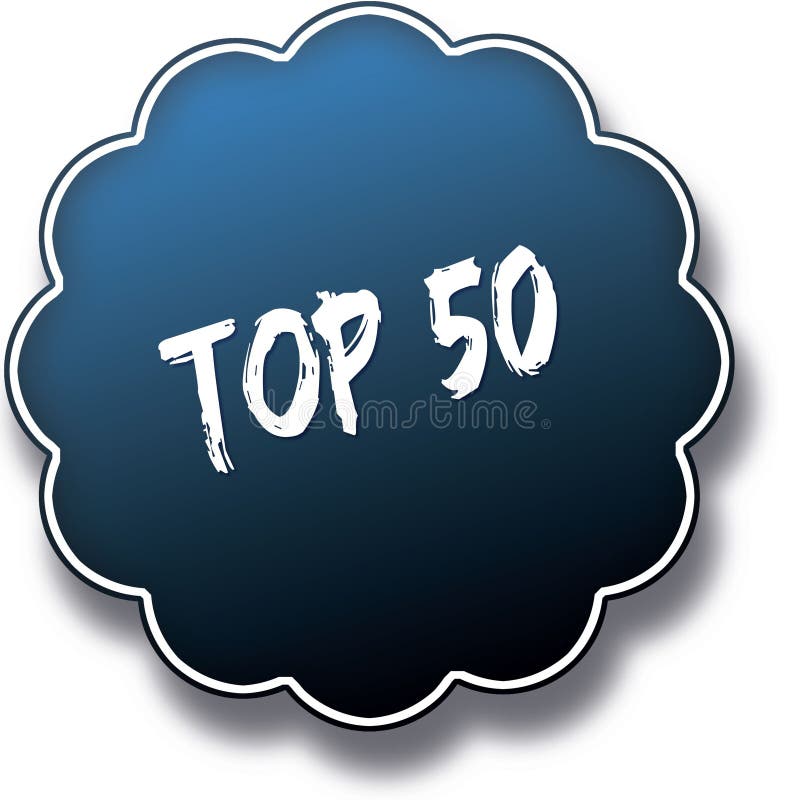 TOP 50 Text Written on Blue Round Label Badge. Stock Illustration ...