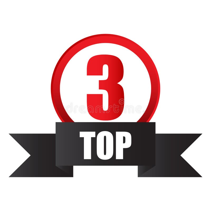Top Three Badge. Red Number 3. Bold Vector Design. Black Ribbon Element ...