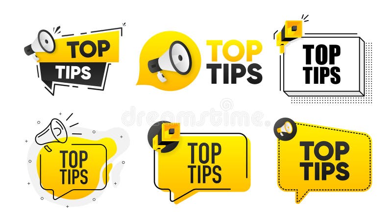 Top Tips. Megaphone Label Collection with Text. Marketing and Promotion ...