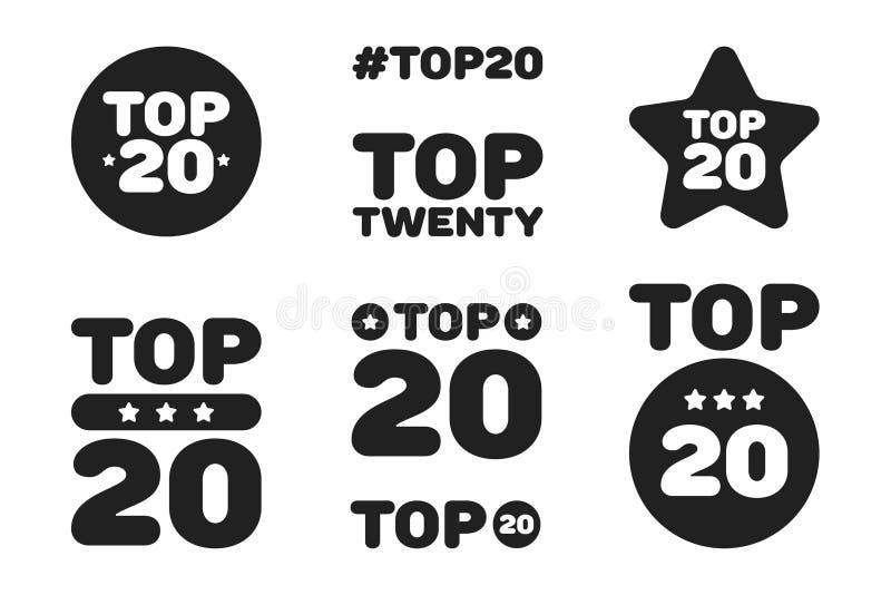 Top Twenty 20 Black and White Icon Set. Vector Illustration Stock ...