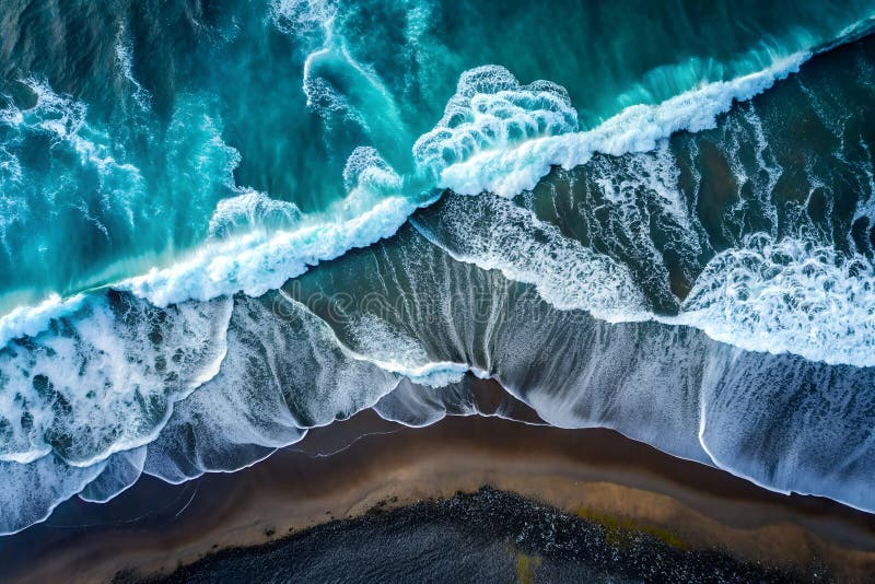 Top Upper View of Soft Ocean Waves on Full Black Sand Stock ...