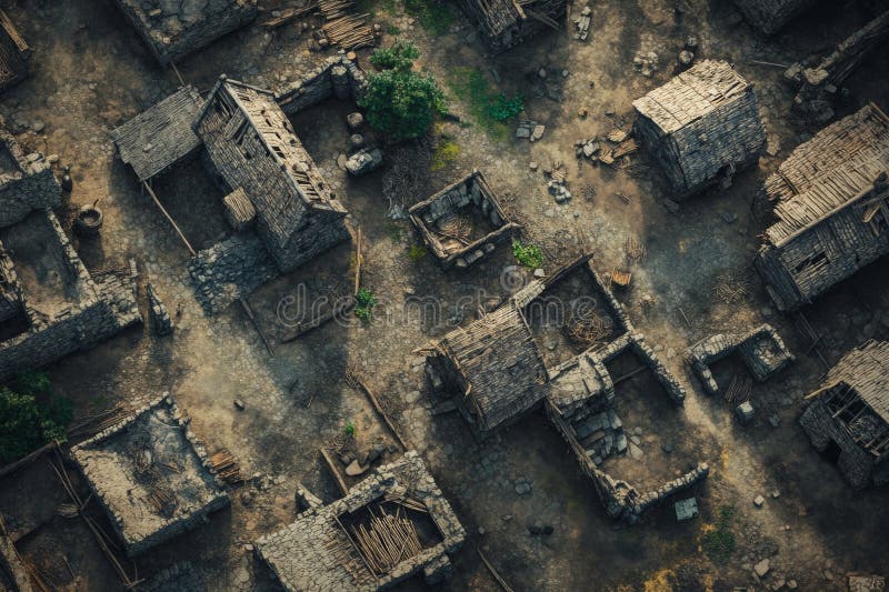 Top View of an Abandoned Village Map for Video Gaming. Generative AI ...