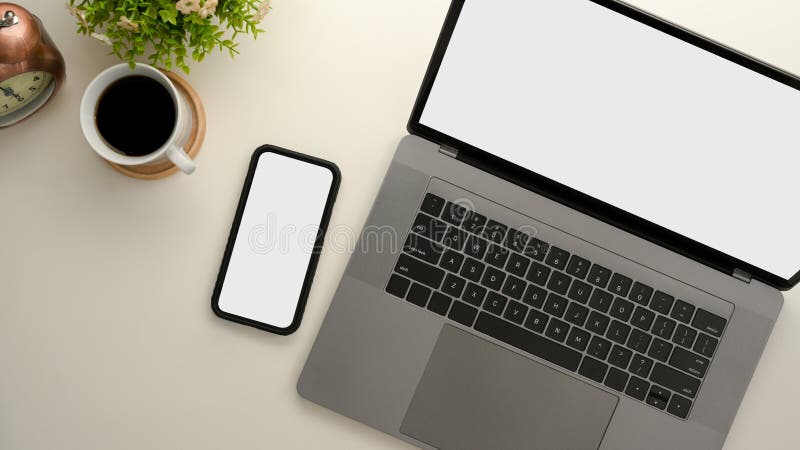 Top View, a Modern Workspace with Opened Laptop Computer and Smartphone ...