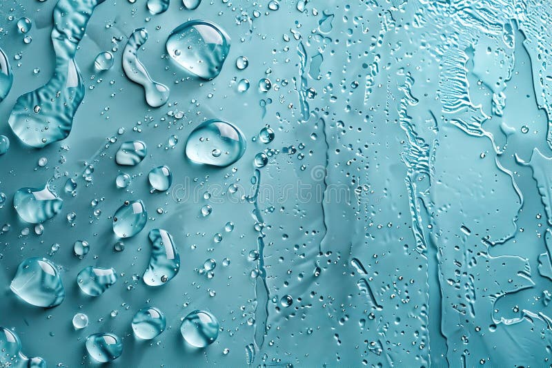Top View Abstract Background Closeup of Water Drops on Light Blue Rough ...
