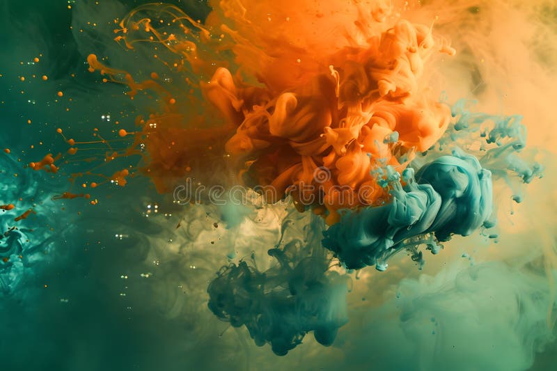 Top View of Abstract Orange, Blue, and Green Paint Explosion in Water ...
