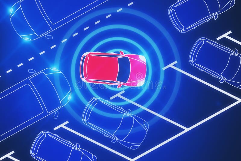 Top View of Abstract Red Car on Digital Background. Location, Direction ...