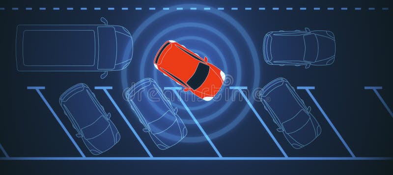 Top View of Abstract Red Car on Digital Background. Location, Vehicle ...