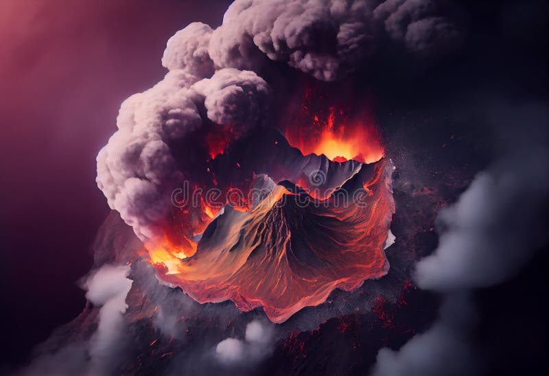 Top View of an Active Volcano Stock Illustration - Illustration of ...