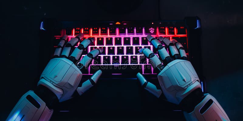 Top View of an AI Robot Hands Typing on a Computer Stock Image - Image ...