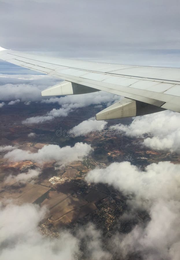 Top View from the Airplane Window with Wing Stock Image - Image of ...