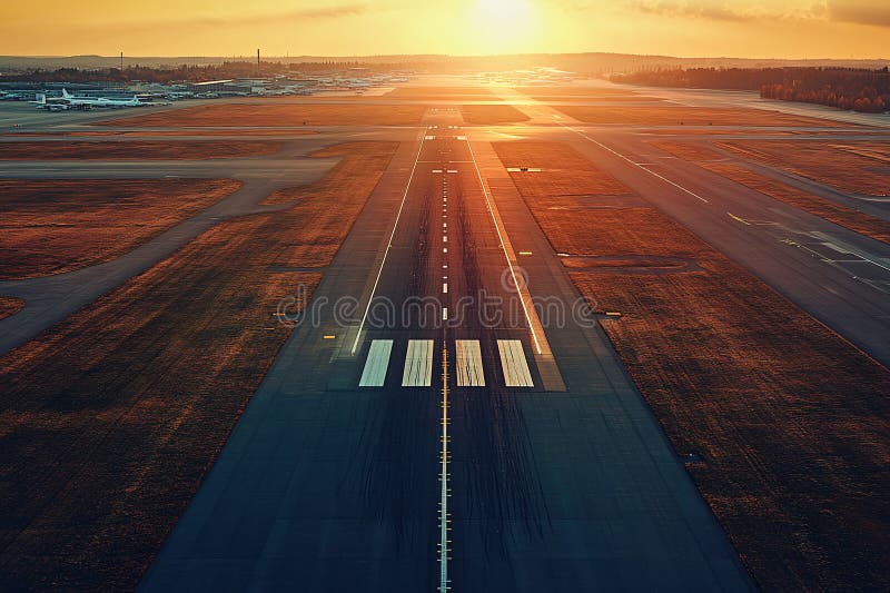Top View of Airport Runway in the Evening Sunset Stock Illustration ...
