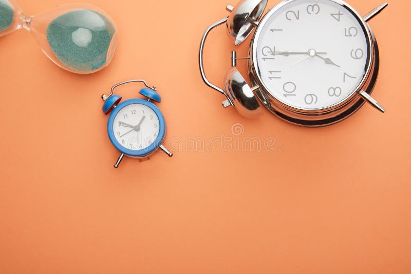 Top View of Alarm Clocks and Stock Image - Image of classic, sandglass ...