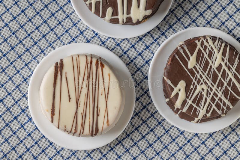Top View of Alfajores, Typical Candy in Argentina, on a Checkered ...