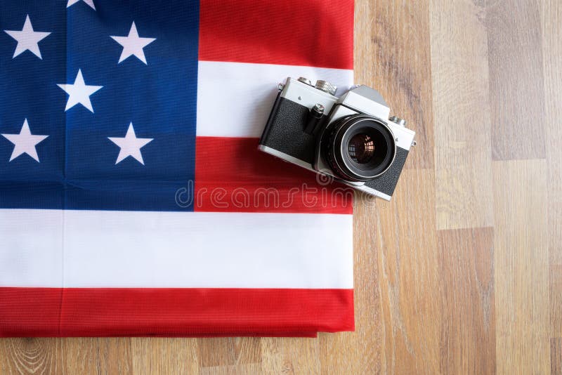 Top View American Flag and Retro Photo Camera Stock Image - Image of ...