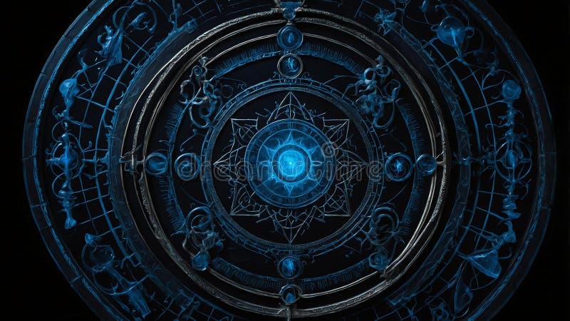 Top View of an Ancient Alchemy Magic Circle with Blue Ai Generated ...