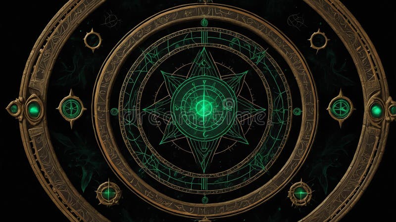 Top View of an Ancient Alchemy Magic Circle with Green Ai Generated ...