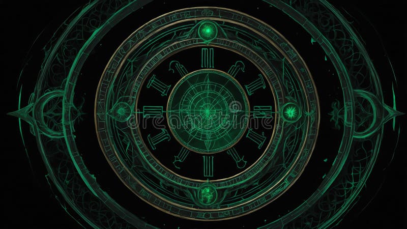 Top View of an Ancient Alchemy Magic Circle with Green Ai Generated ...