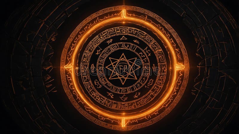 Top View of an Ancient Runic Magic Circle with Orange Ai Generated ...