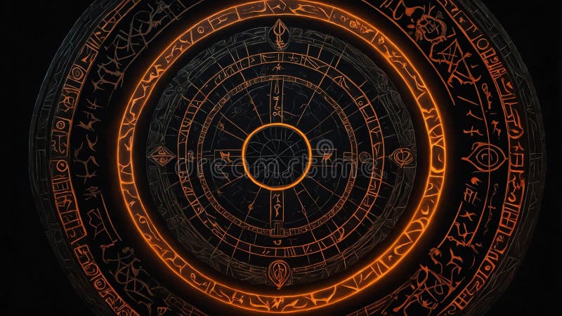 Top View of an Ancient Runic Magic Circle with Orange Ai Generated ...