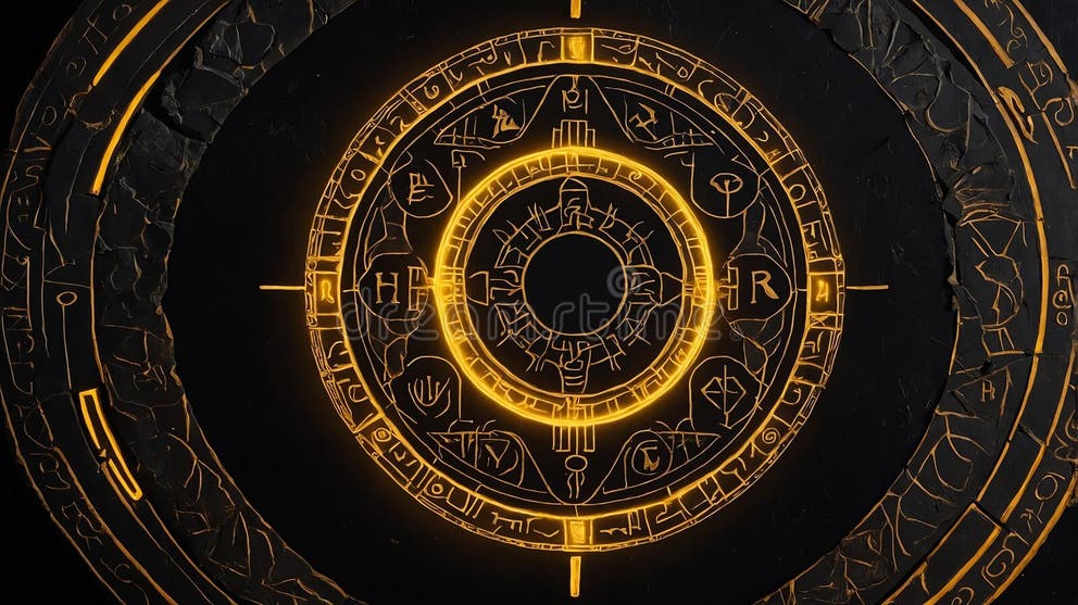 Top View of an Ancient Runic Magic Circle with Yellow Ai Generated ...