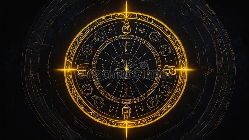 Top View of an Ancient Runic Magic Circle with Yellow Ai Generated ...