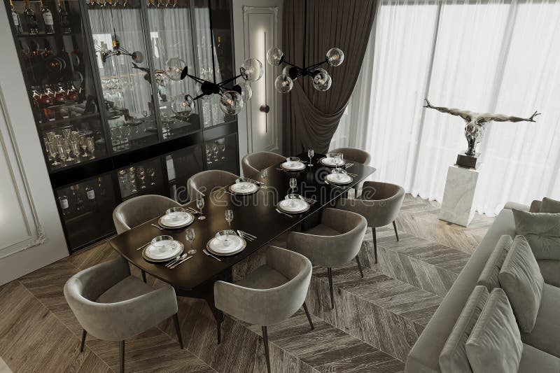 Dining Table with a Smart Marble Tiles Table in Modern Home in Interior ...