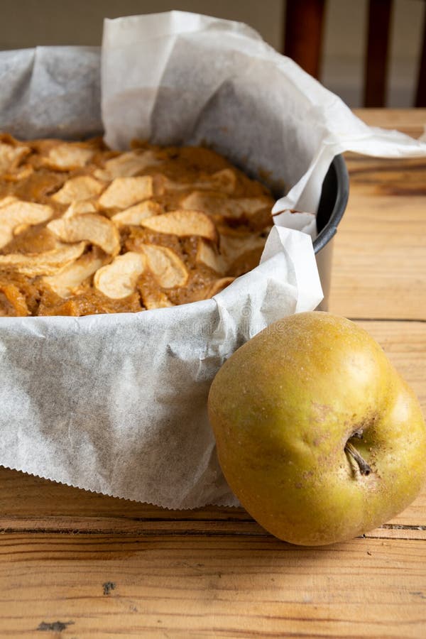 Top View of Apple Pie on Wooden Table with Pippin Apple, Stock Image ...