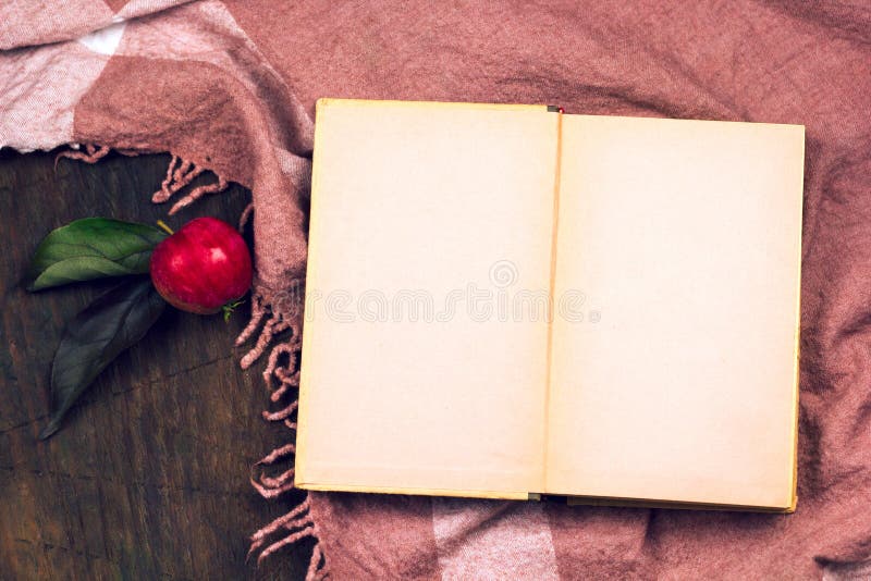 Top View Apple on a Wooden Table with Tablecloth Stock Image - Image of ...
