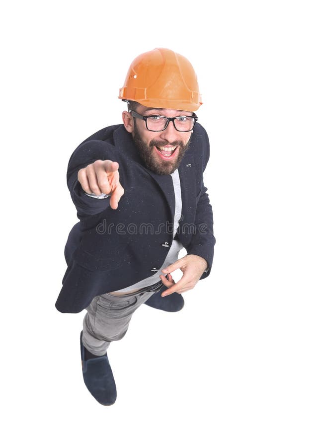 Top View. Architect Engineer in Orange Helmet Stock Photo - Image of ...
