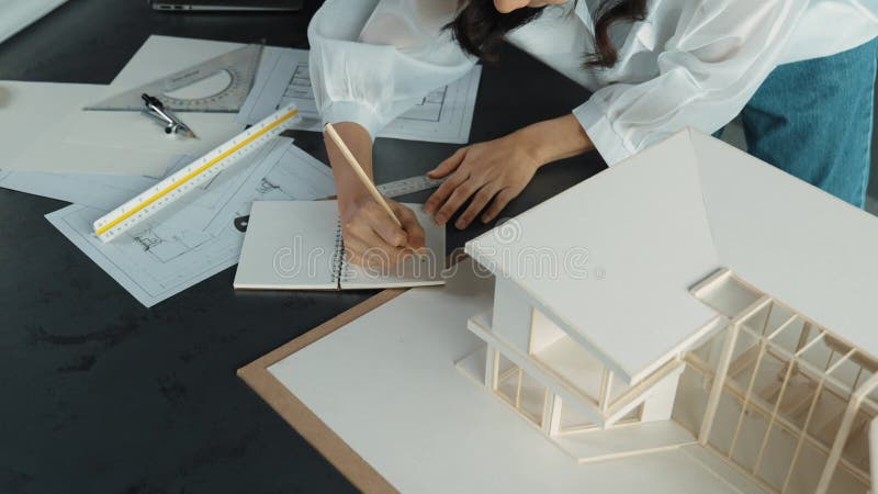 Top View of Architect Hands Taking Note about House Construction ...