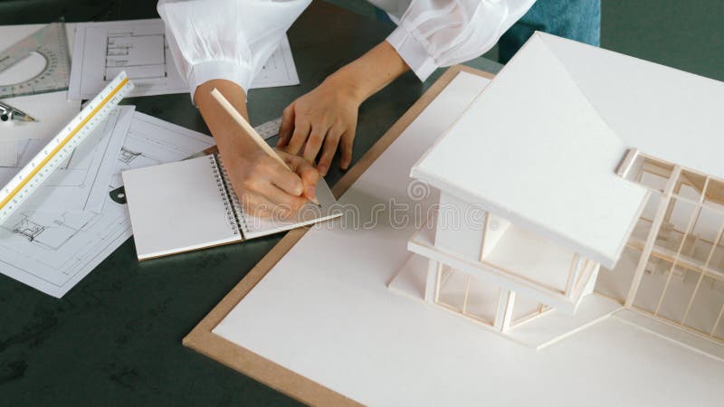 Top View of Architect Hands Taking Note about House Construction ...