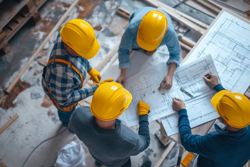 Top View of Architects Team Working on Construction Plans and ...