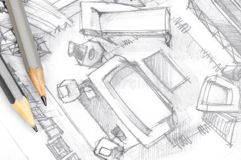 Top View Architectural Drawing of Living Room with Drawing Tools Stock ...