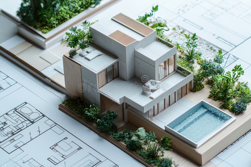 The Top View of an Architectural Plan with a Landscape Design on a Desk ...