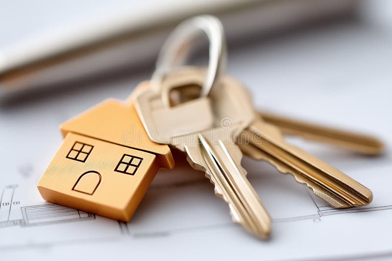 Top View of Architectural Planning with Miniature House Model, Keys ...